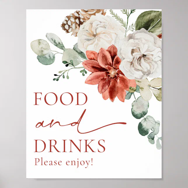 Elegant Red Winter Christmas Food and Drinks Sign | Zazzle