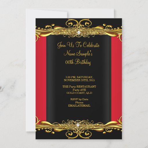 Elegant Regal Red Black Gold Birthday Party Invitation | Zazzle