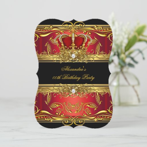Elegant Regal Red Black Gold Queen Birthday Party Invitation | Zazzle