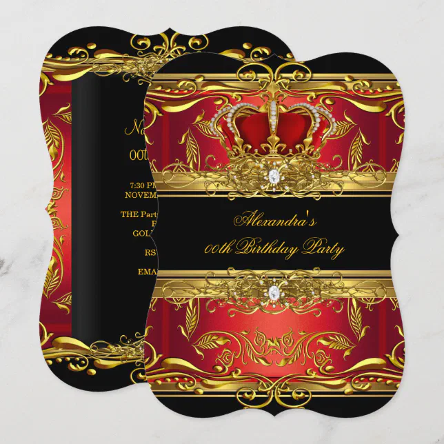 Elegant Regal Red Black Gold Queen Birthday Party Invitation | Zazzle