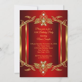 Elegant Regal Red Gold Birthday Party Invitation | Zazzle