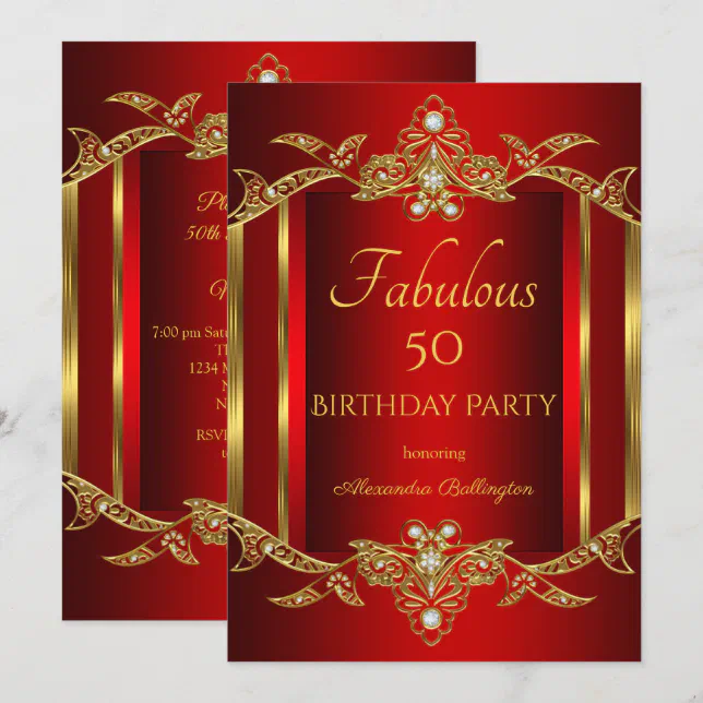 Elegant Regal Red Gold Birthday Party Invitation | Zazzle