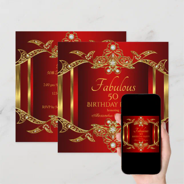 Elegant Regal Red Gold Birthday Party Invitation | Zazzle