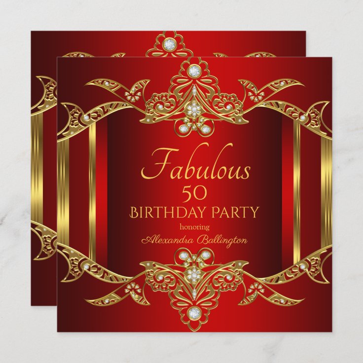 Elegant Regal Red Gold Birthday Party Invitation | Zazzle