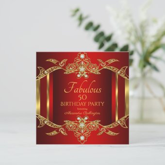 Elegant Regal Red Gold Birthday Party Invitation | Zazzle