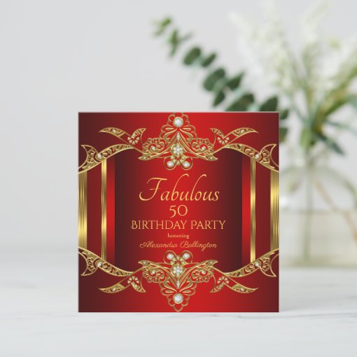 Elegant Regal Red Gold Birthday Party Invitation | Zazzle