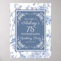 Elegant Regency Blue floral birthday welcome sign | Zazzle