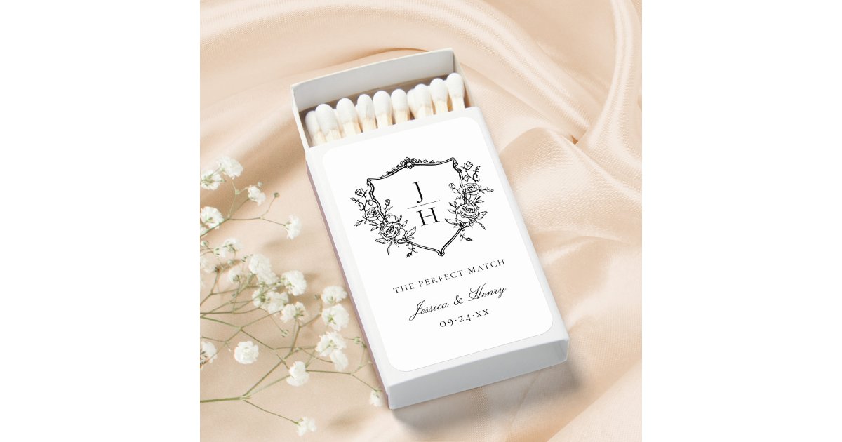 Elegant Regency Floral Crest Monogram Wedding Matchboxes | Zazzle