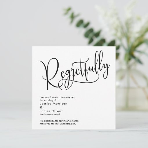 Elegant "Regretfully" Canceled Wedding Card | Zazzle