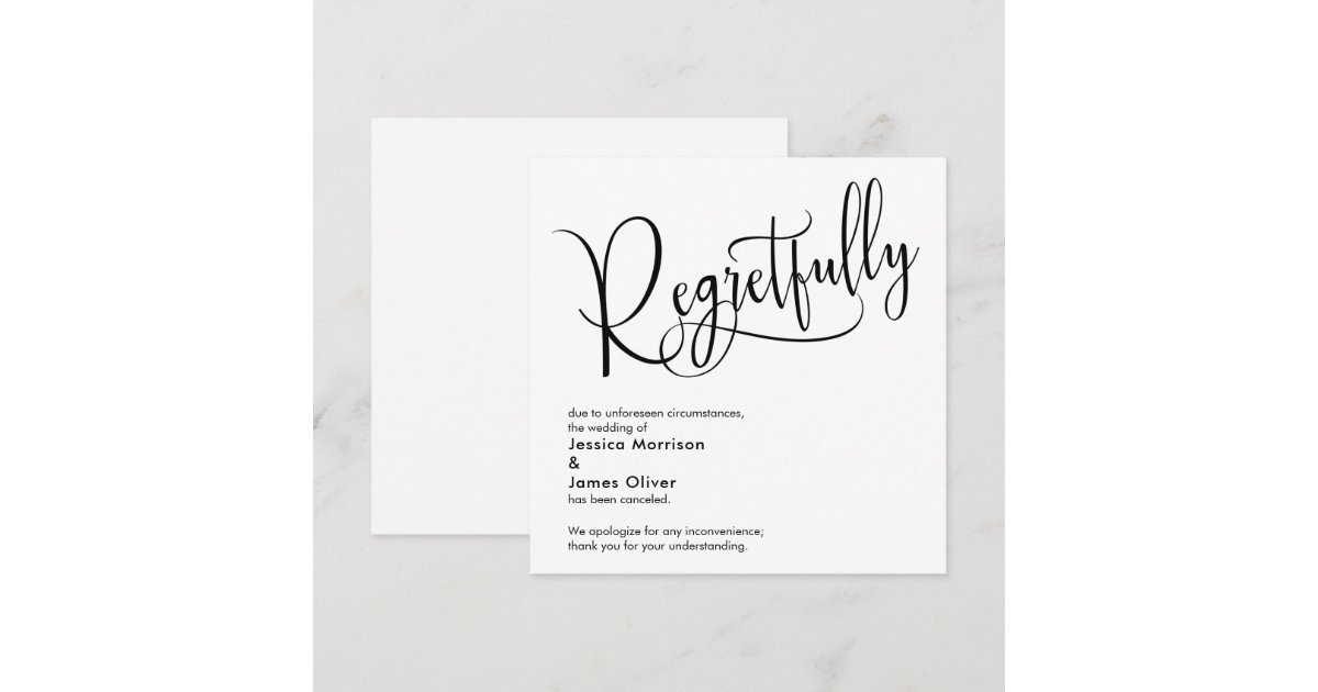 Elegant "Regretfully" Canceled Wedding Card | Zazzle