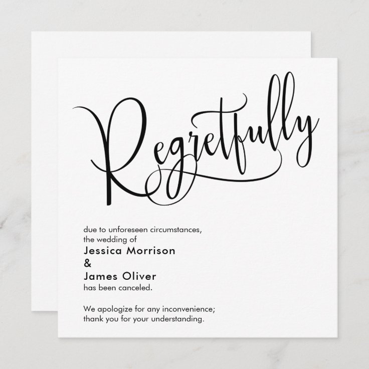 Elegant "Regretfully" Canceled Wedding Card | Zazzle