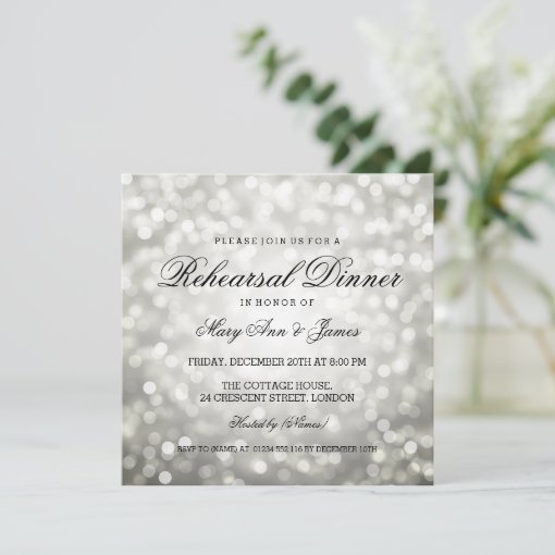 Elegant Rehearsal Dinner Silver Glitter Lights Invitation | Zazzle