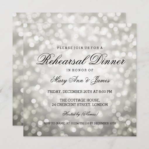 Elegant Rehearsal Dinner Silver Glitter Lights Invitation | Zazzle