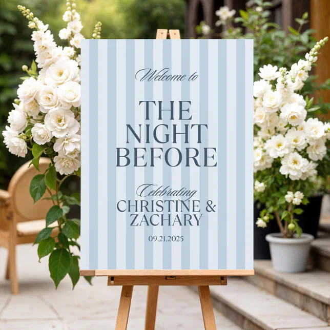 Elegant Rehearsal Dinner Welcome Sign Blue Striped | Zazzle