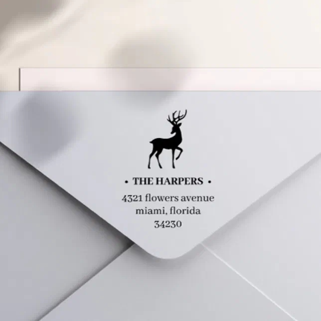 ELEGANT REINDEER ANTLERS HOLIDAY RETURN ADDRESS SELF-INKING STAMP | Zazzle