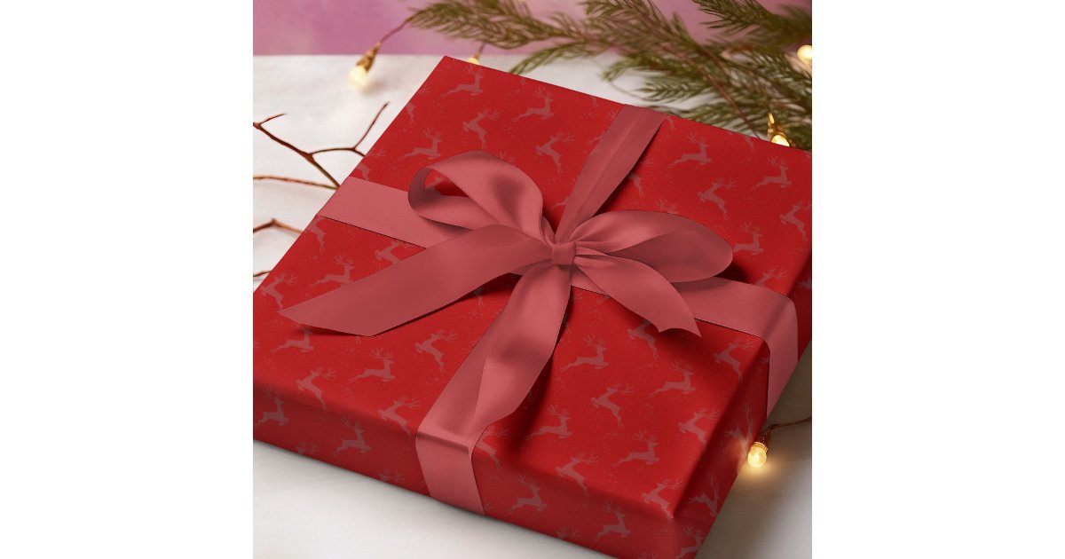 Elegant Reindeer Crimson Red Monotone Christmas Wrapping Paper | Zazzle