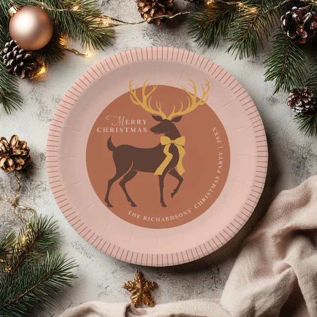 Elegant Reindeer Personalized Christmas Party Paper Plates | Zazzle