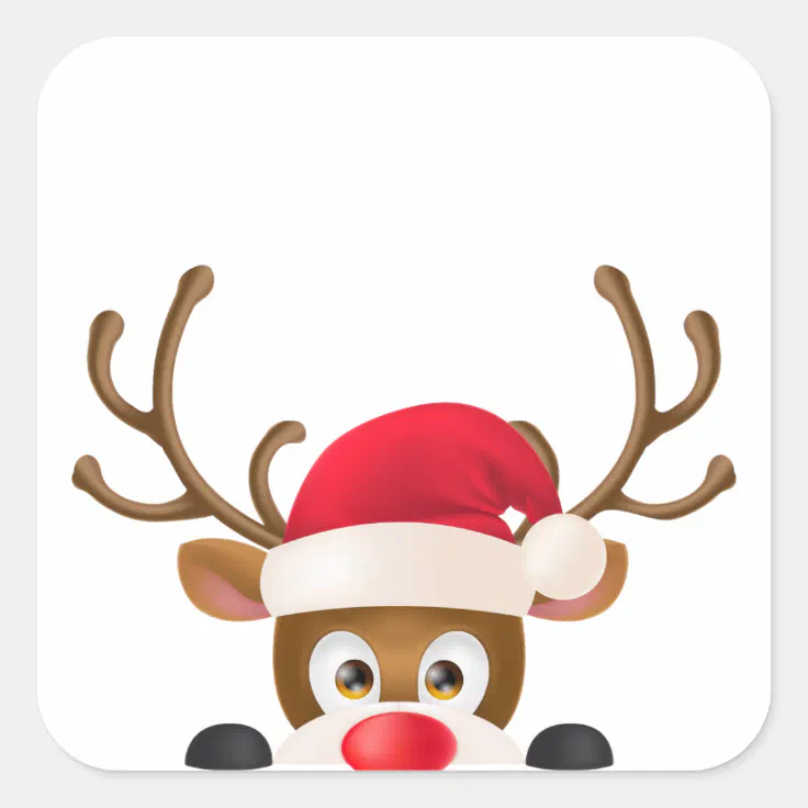 Elegant Reindeer with Santa Hat Sticker Seal | Zazzle