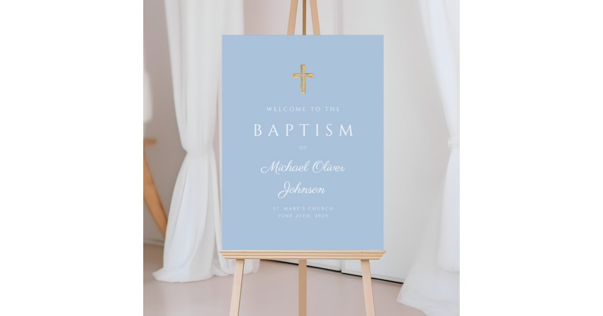 Elegant Religious Baby Blue Boy Baptism Welcome Foam Board | Zazzle