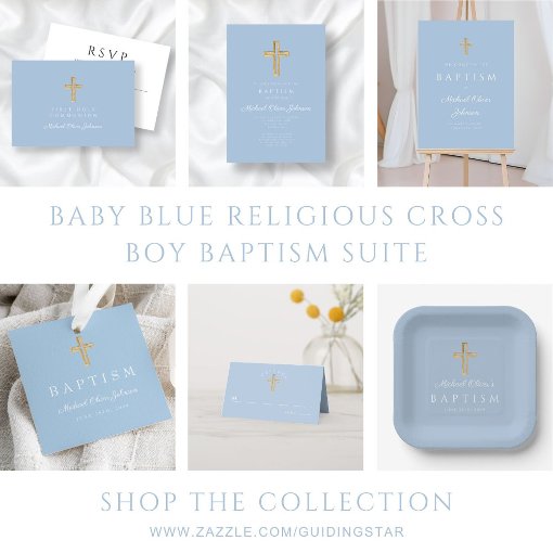 Elegant Religious Baby Blue Boy Baptism Welcome Foam Board | Zazzle