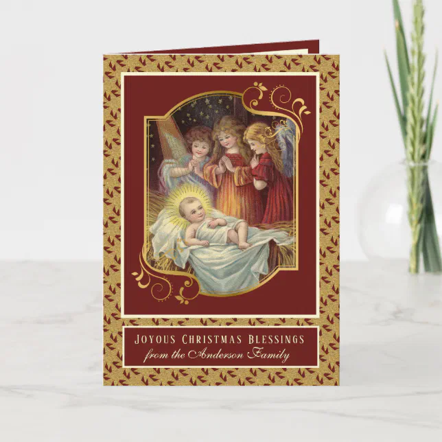 Elegant Religious Baby Jesus Christmas Angels Holiday Card | Zazzle