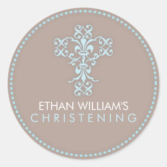 Elegant Religious Celebration Cross in Blue Classic Round Sticker | Zazzle