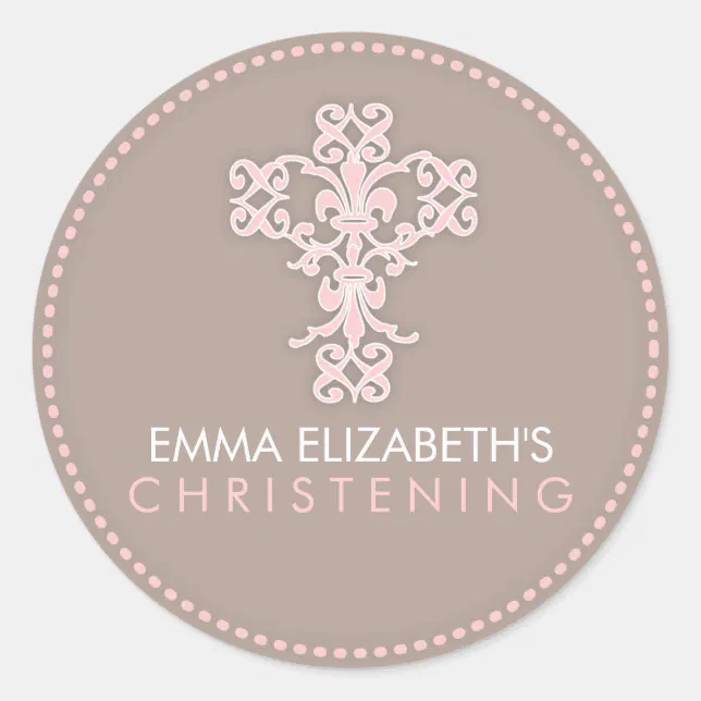 Elegant Religious Celebration Cross in Pink Classic Round Sticker | Zazzle