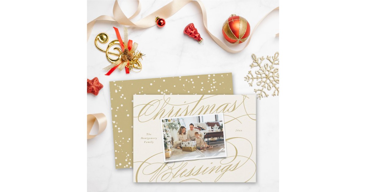 Elegant Religious Christmas Blessings Script Photo Holiday Card | Zazzle