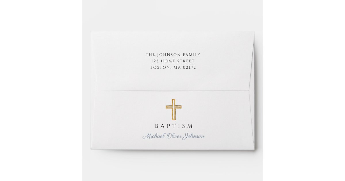 Elegant Religious Cross Dusty Blue Boy Baptism Envelope | Zazzle