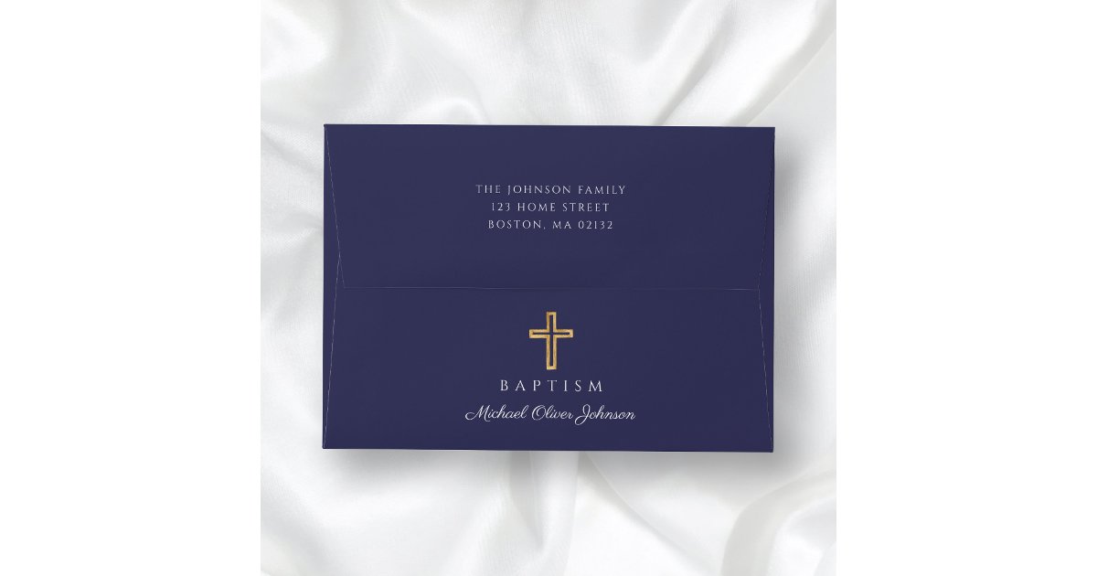 Elegant Religious Cross Navy Blue Boy Baptism Envelope | Zazzle