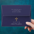 Elegant Religious Cross Navy Blue Boy Baptism Envelope | Zazzle