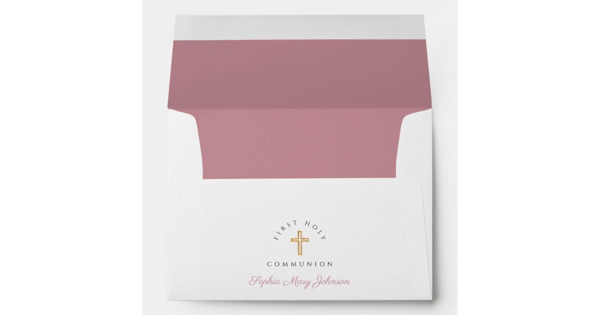 Elegant Religious Cross Pink Girl First Communion Envelope | Zazzle