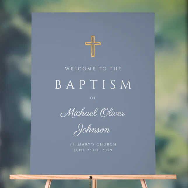 Elegant Religious Dusty Blue Boy Baptism Welcome Acrylic Sign | Zazzle