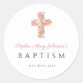 Elegant Religious Pink Floral Cross Baptism Classic Round Sticker | Zazzle
