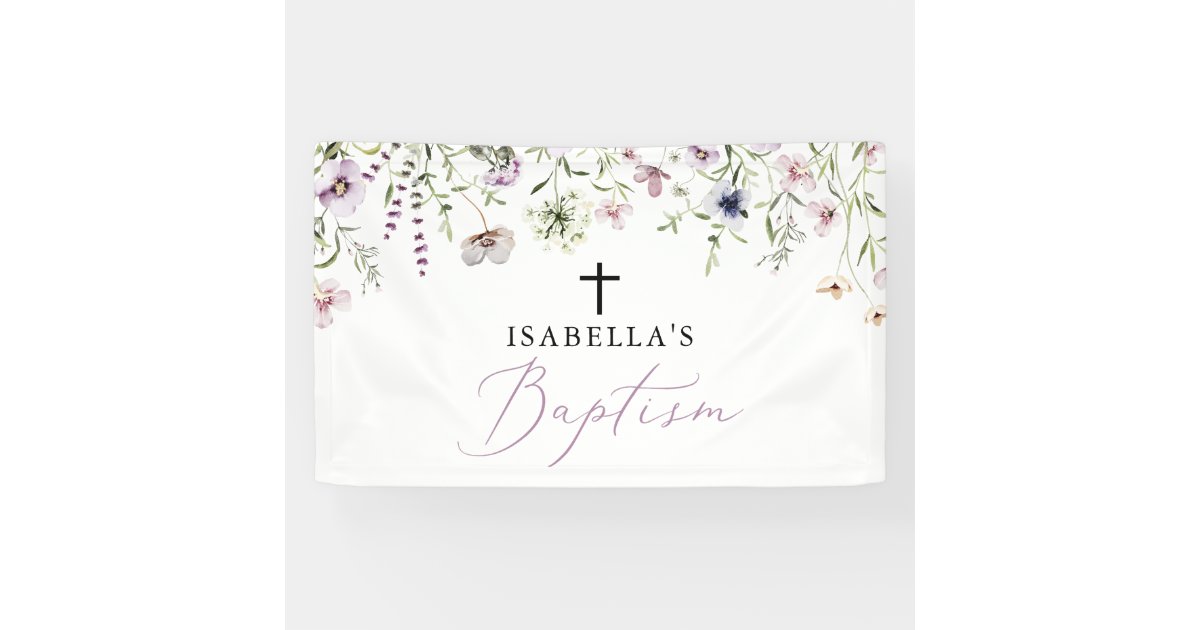 Elegant Religious Pink Wildflower Girl Baptism Banner | Zazzle