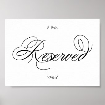 Elegant Reserved Table Black Script | Horizontal Poster | Zazzle