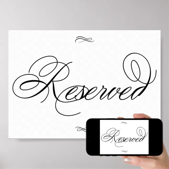 Elegant Reserved Table Black Script | Horizontal Poster | Zazzle