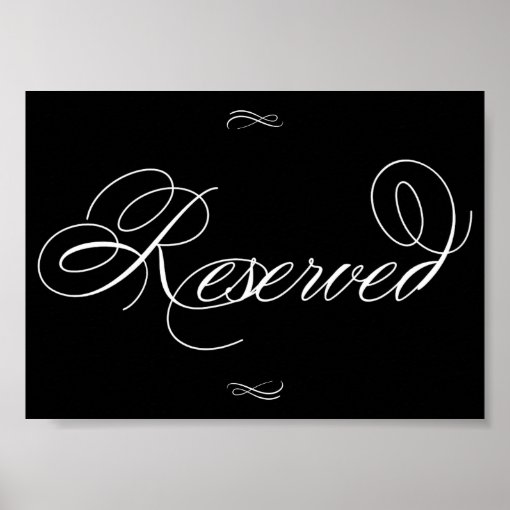 Elegant Reserved Table White Script | Horizontal Poster | Zazzle