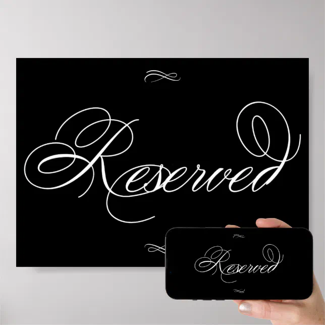 Elegant Reserved Table White Script | Horizontal Poster | Zazzle