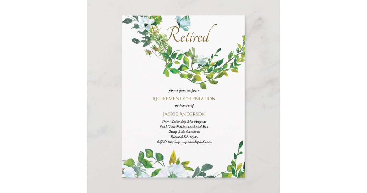 Elegant RETIREMENT Invitations Botanical Floral | Zazzle