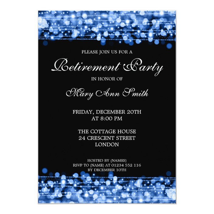 Elegant Retirement Party Blue Sparkles Invitation | Zazzle.com