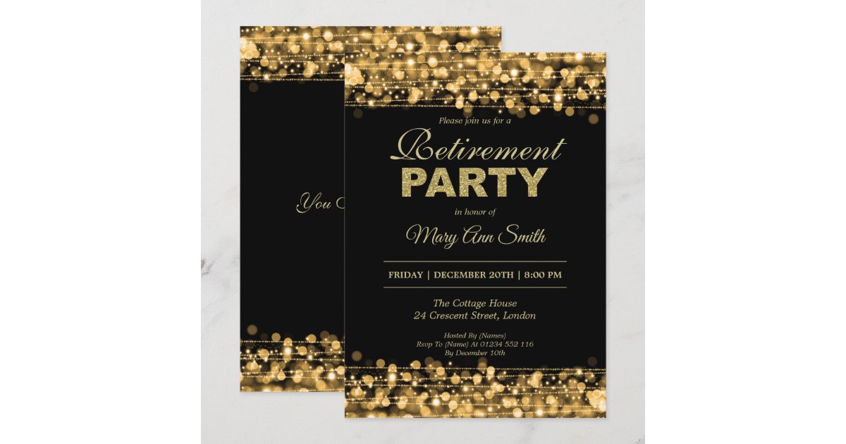 Elegant Retirement Party Gold Glitter Invitation | Zazzle