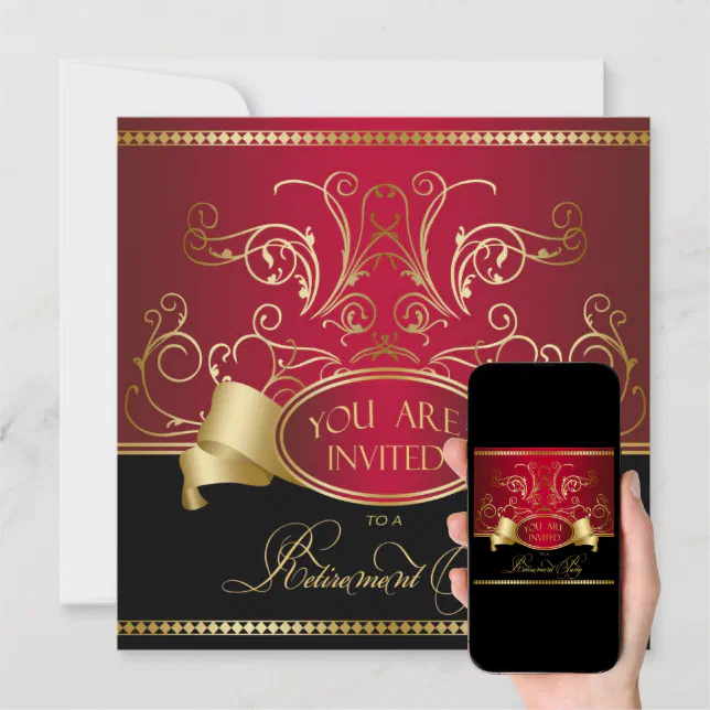 Elegant Retirement Party Invitation Red Gold Bl | Zazzle