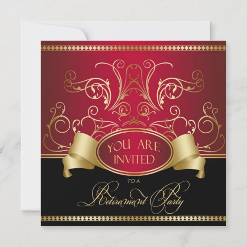 Elegant Retirement Party Invitation Red Gold Bl | Zazzle