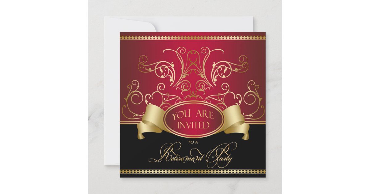 Elegant Retirement Party Invitation Red Gold Bl | Zazzle
