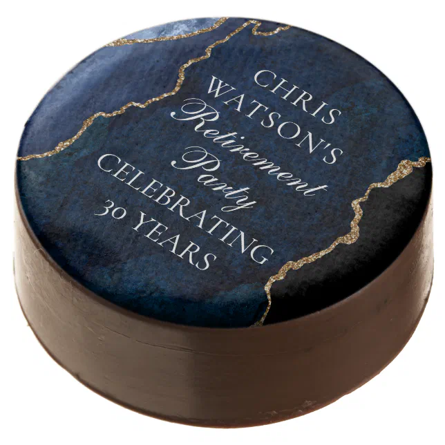 Elegant Retirement Party Navy Blue Gold Agate Chocolate Covered Oreo ...