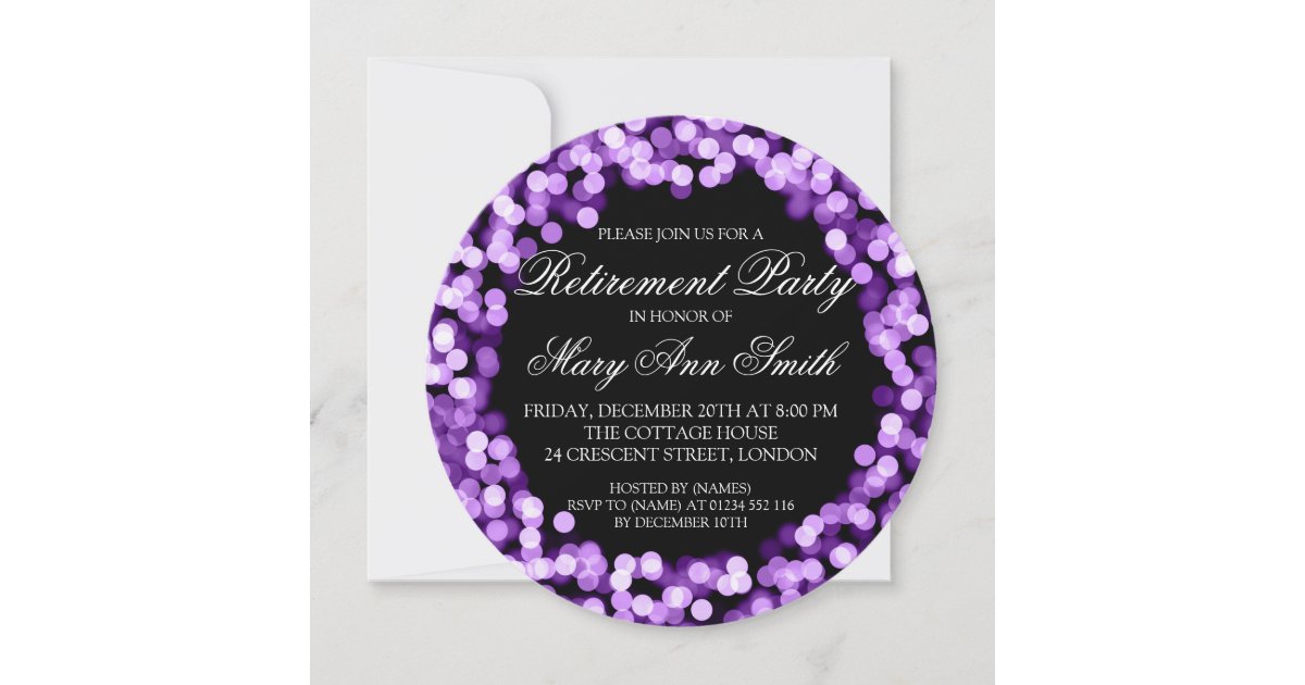 Elegant Retirement Party Purple Sparkly Lights Invitation | Zazzle Elegant Retirement Party Purple Sparkly Lights Invitation | Zazzle