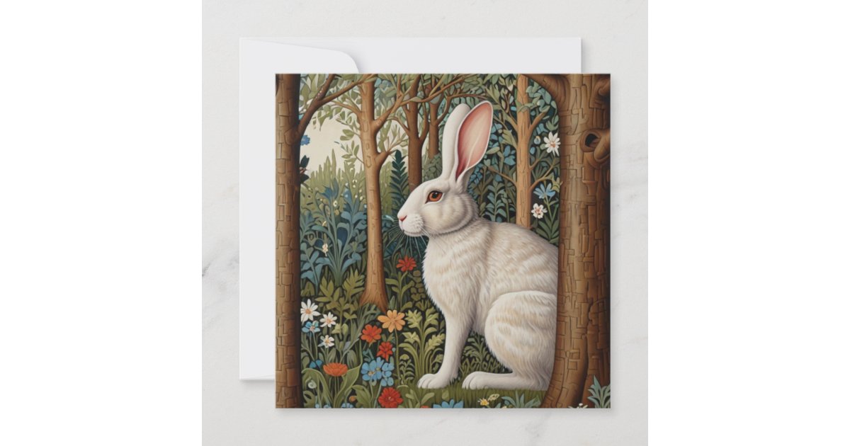 Elegant retro boho rwhite abbit woodland floral invitation | Zazzle