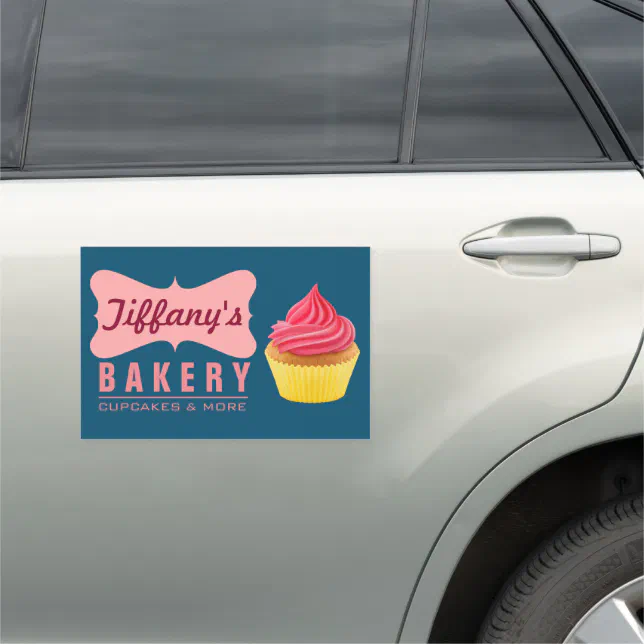Elegant Retro Cute Cake Shop Pink Cupcake Bakery Car Magnet | Zazzle