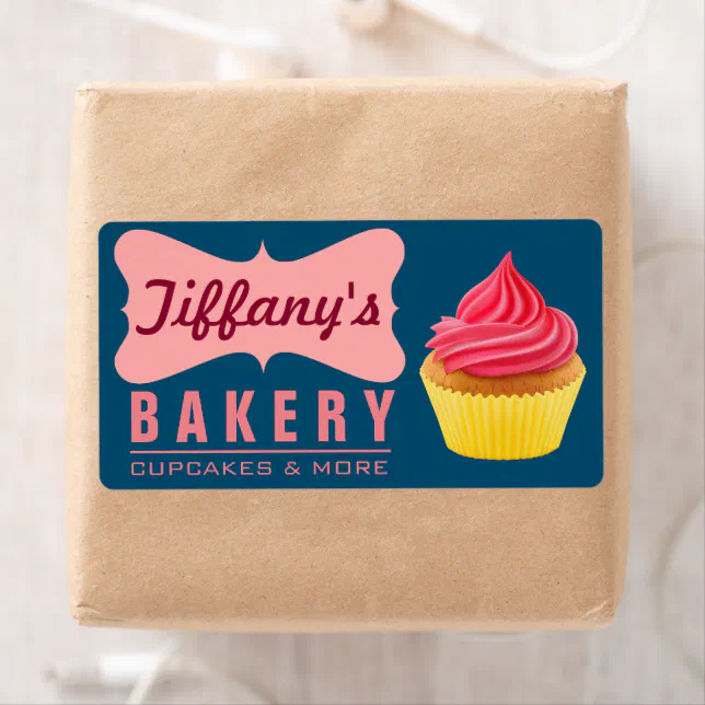 Elegant Retro Cute Cake Shop Pink Cupcake Bakery Label | Zazzle
